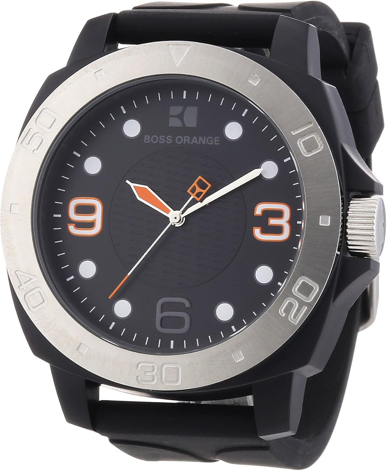 Mens Black Rubber Strap Watch with Stainless Steel Bezel: Amazon.co.uk ...