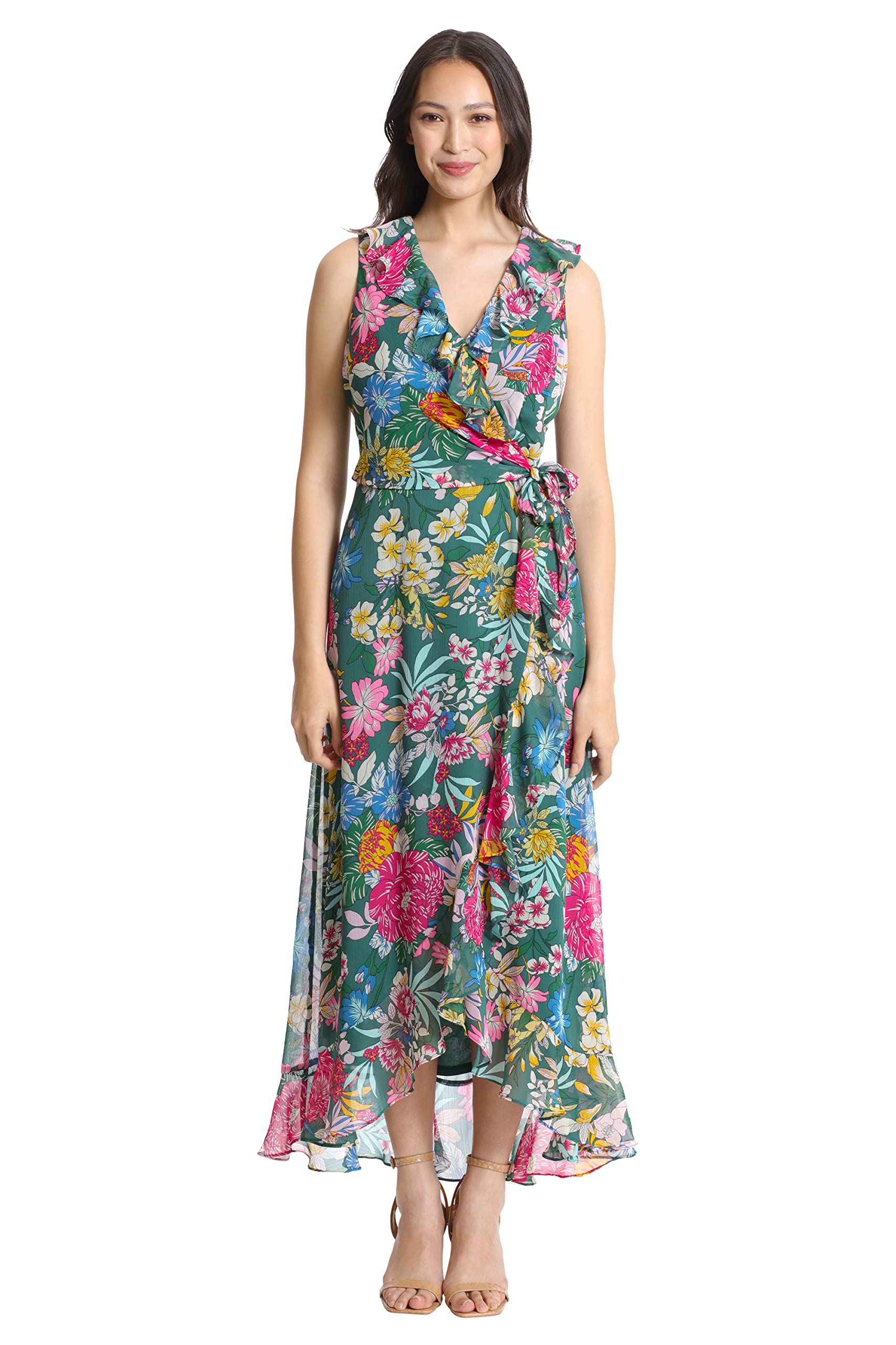 London Times Women's Dresses Chiffon Faux Wrap Ruffle Maxi Dress Guest ...