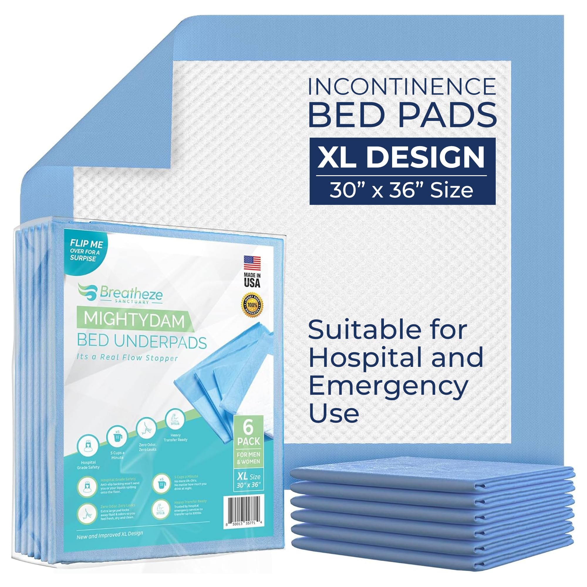 Breatheze Incontinence Bed Pads – Extra Large Disposable Underpads for ...