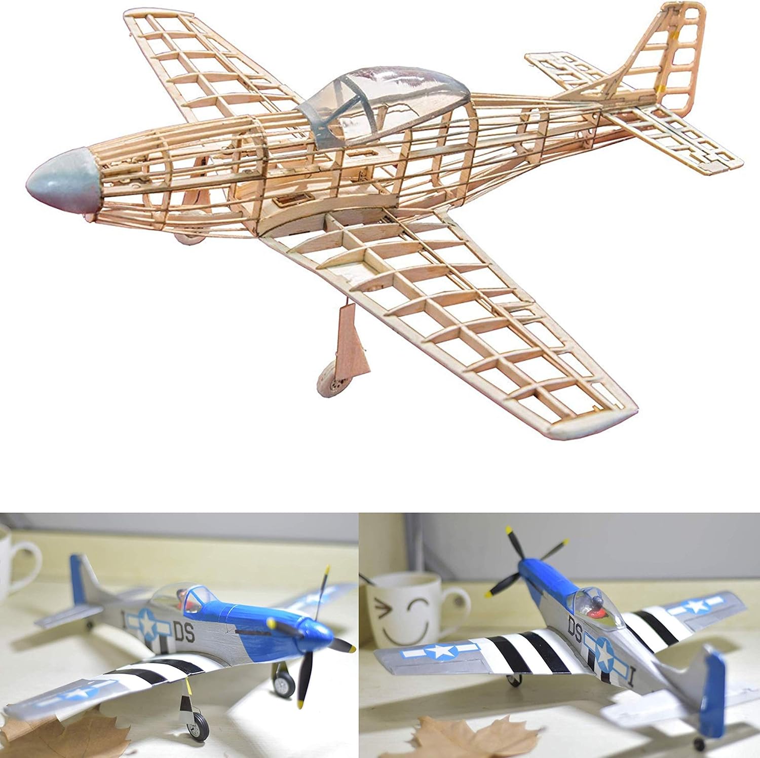 P-51 D Mustang Slow Flyer Model Kit, Build Yourself Wooden Airplane Kit, Scale 1/30, 400 mm ...