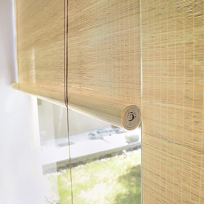 Living Room Bamboo Roll Up Window Blind, Hand-Woven Bamboo Roller Blind ...