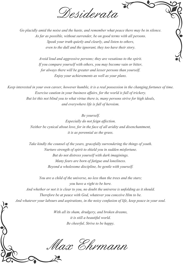 Desiderata poema por Max Ehrmann impresión poemas, Desiderata - Gloss ...