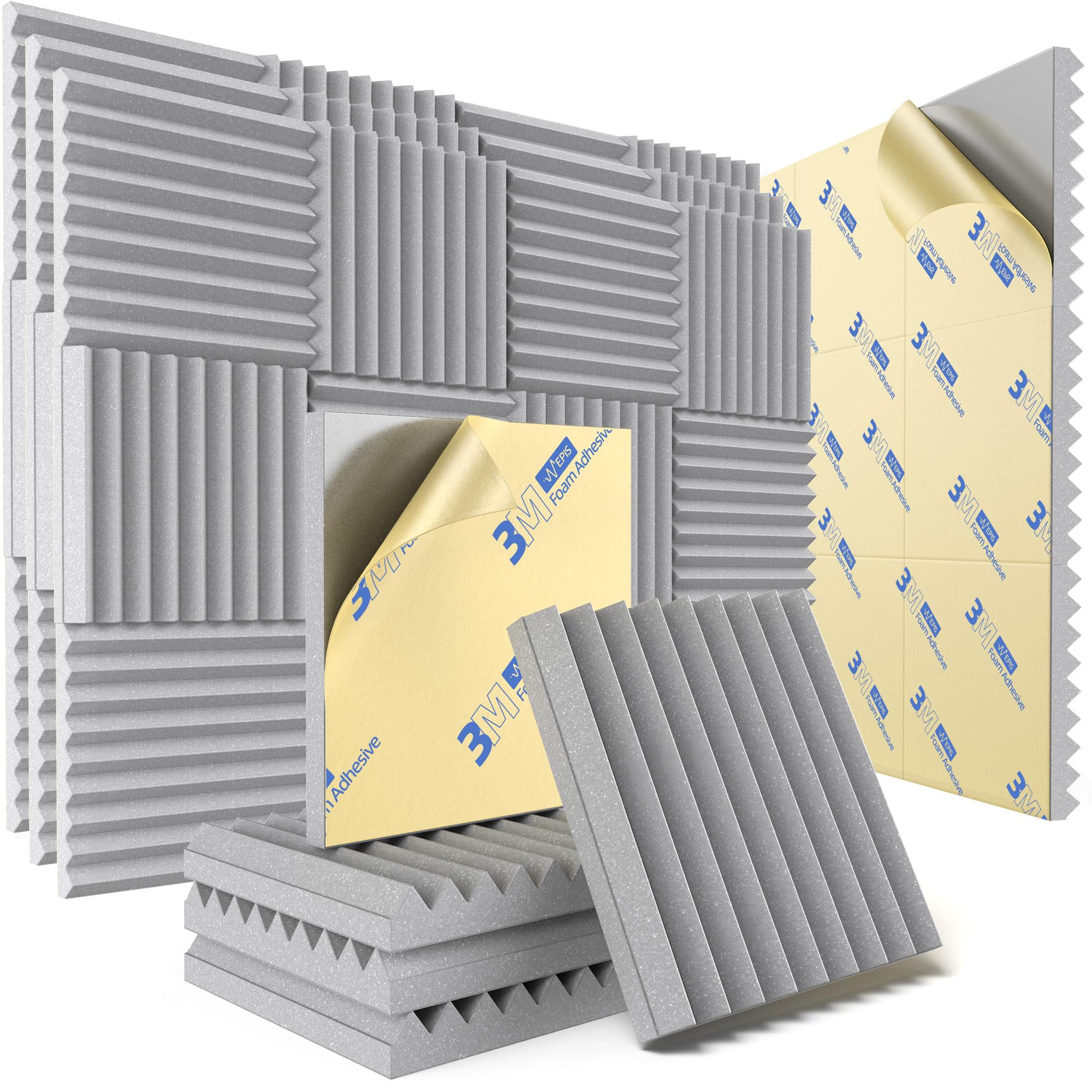 48 Pack Sound Proof Foam Panels for Wall with Self Adhesive, 1" X 12" X ...