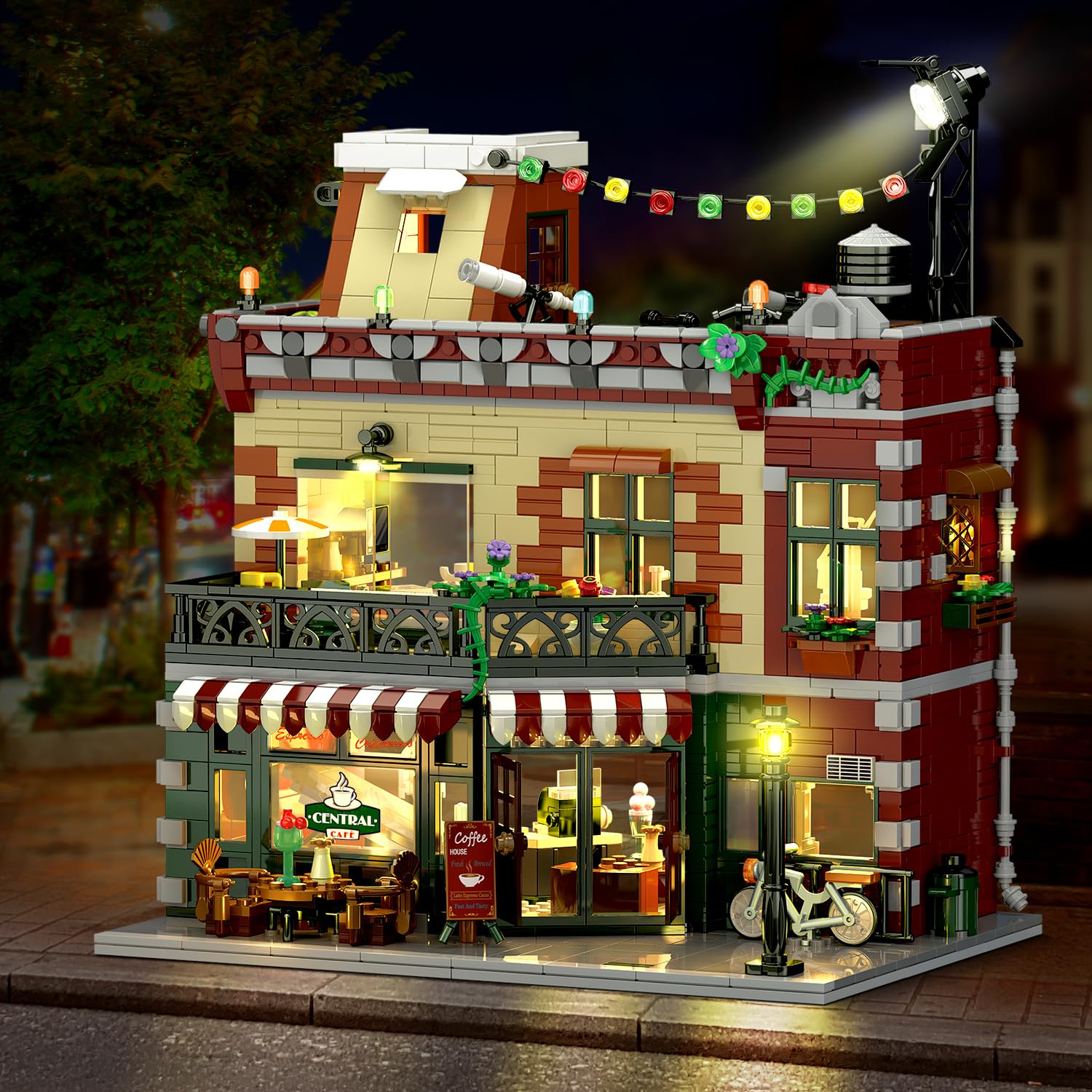 Mua Coffee House Building Set with Light, 1589 PCS City Cafe Shop ...