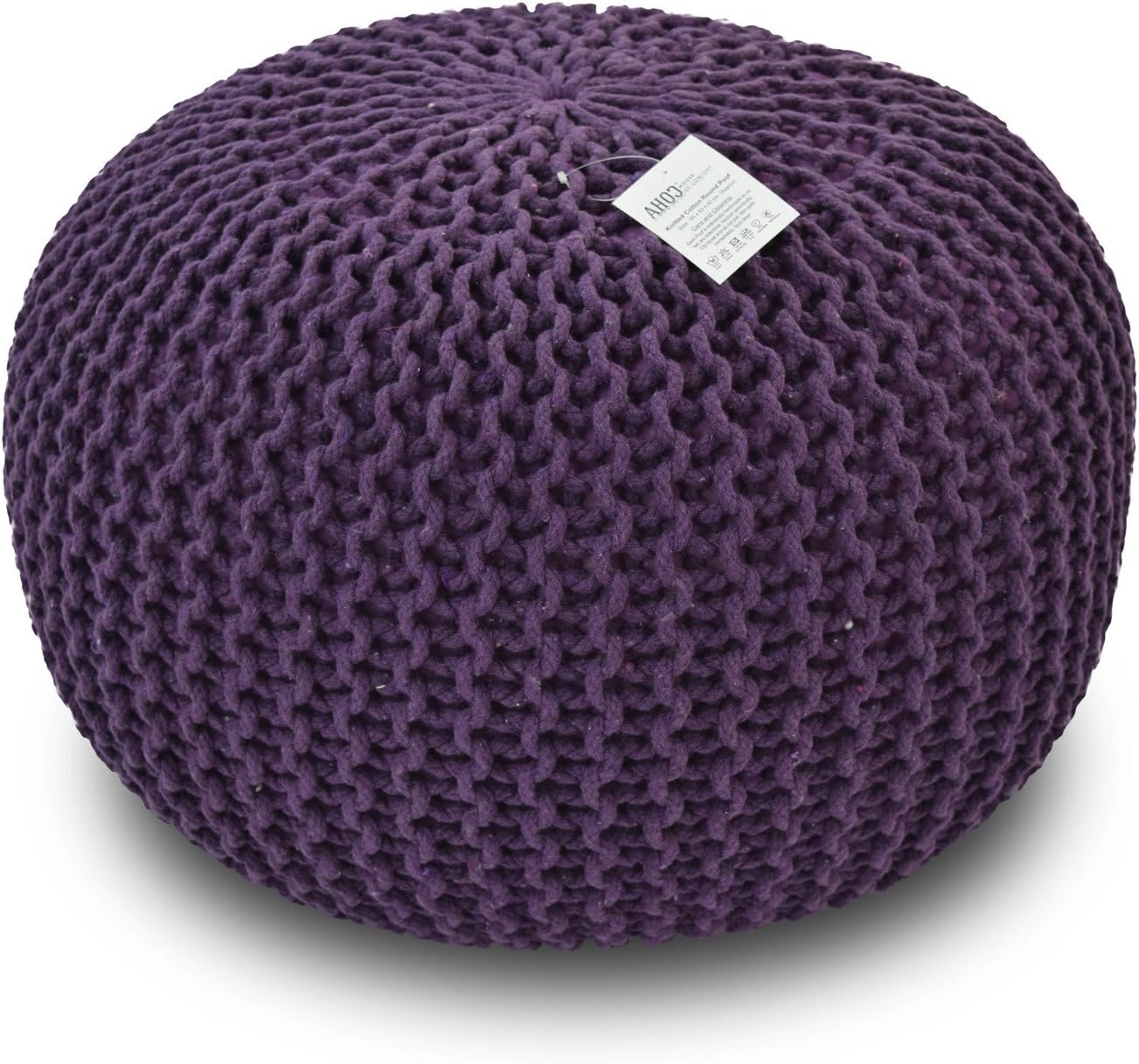 AHOC 40cm Purple Handmade Knitted Moroccan Large Round Pouffe Footstool ...
