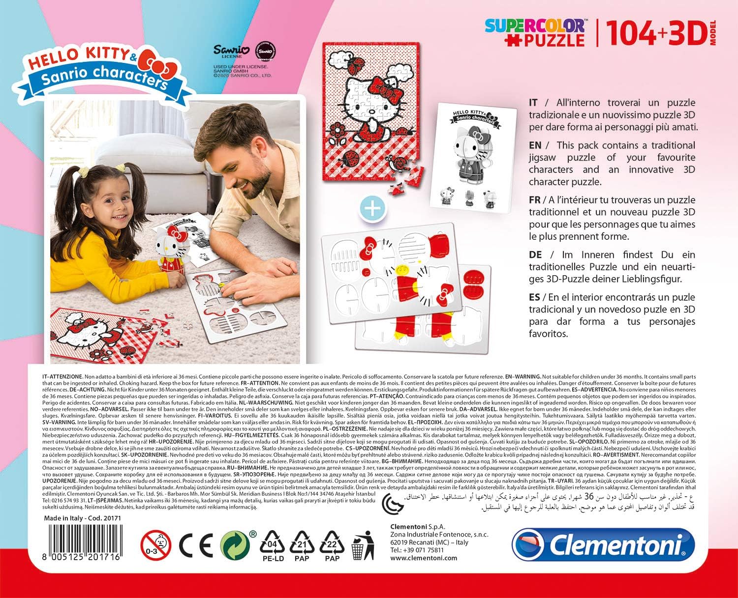 Clementoni – 20171 – Puzzle 104 pieces + 3D Model – Hello Kitty – Made ...