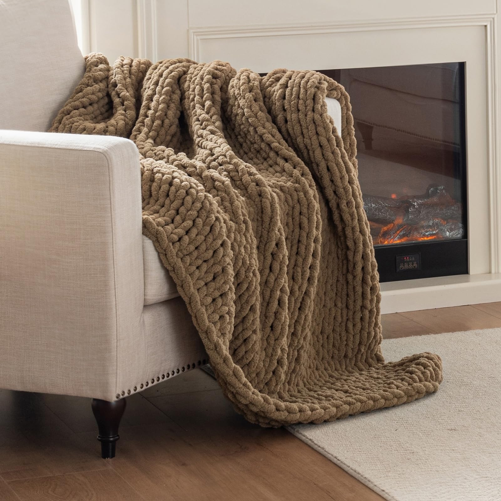 LAST MODA Chunky Knit Blanket Throw, 100% Hand Knit Throw Blanket ...