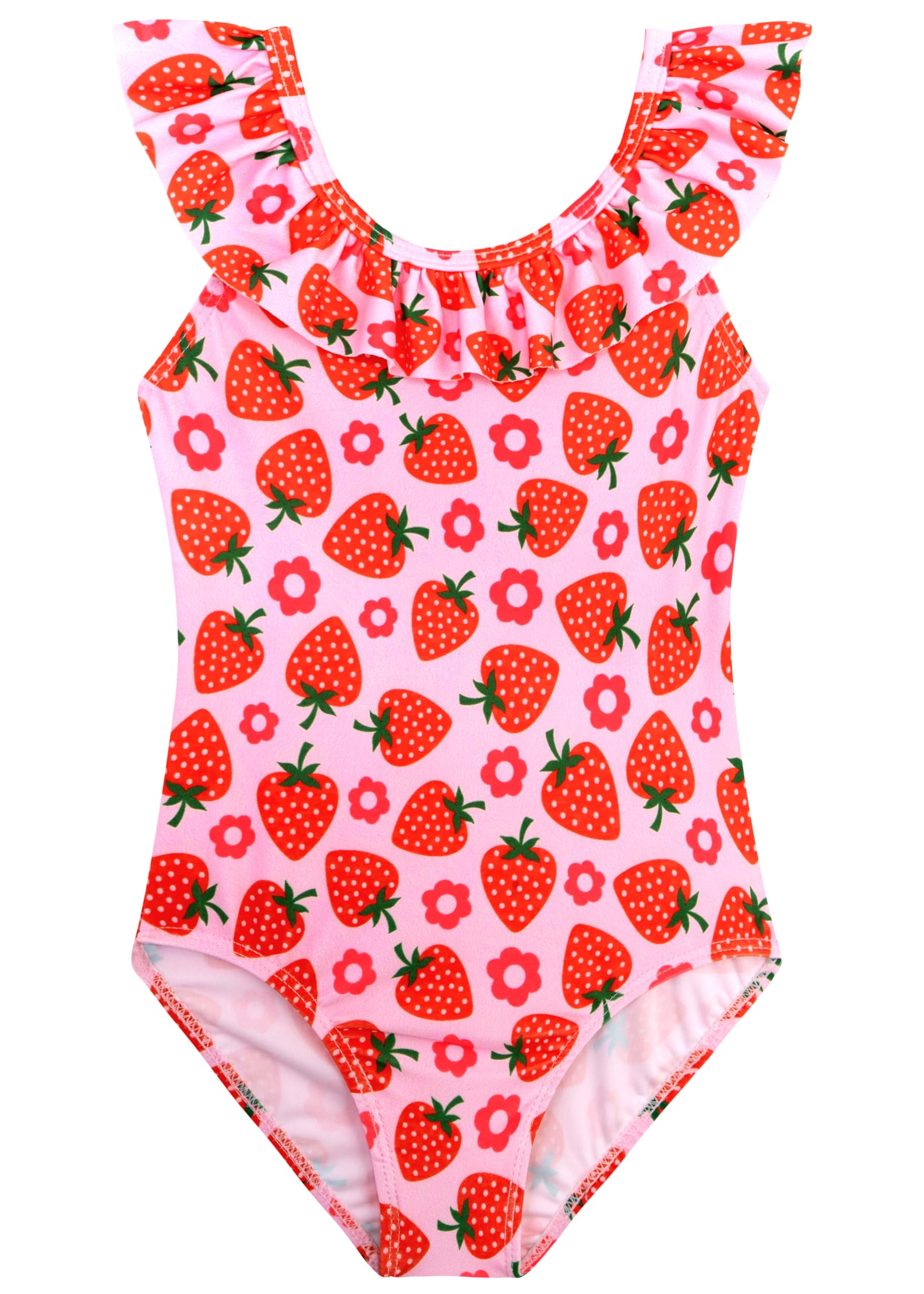 XiaoMoSha Girls Swimsuits Ruffled Round Neck One Piece Bathing Suits ...