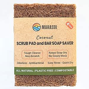 Amazon.com: Marasol Soap Saver and Scrub Pad (4) | Coconut Fiber ...