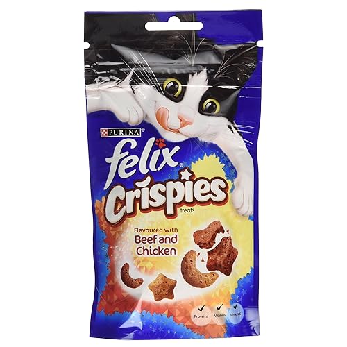 Felix Crispies Cat Treats Flavoured with Beef and Chicken, 45g: Amazon ...