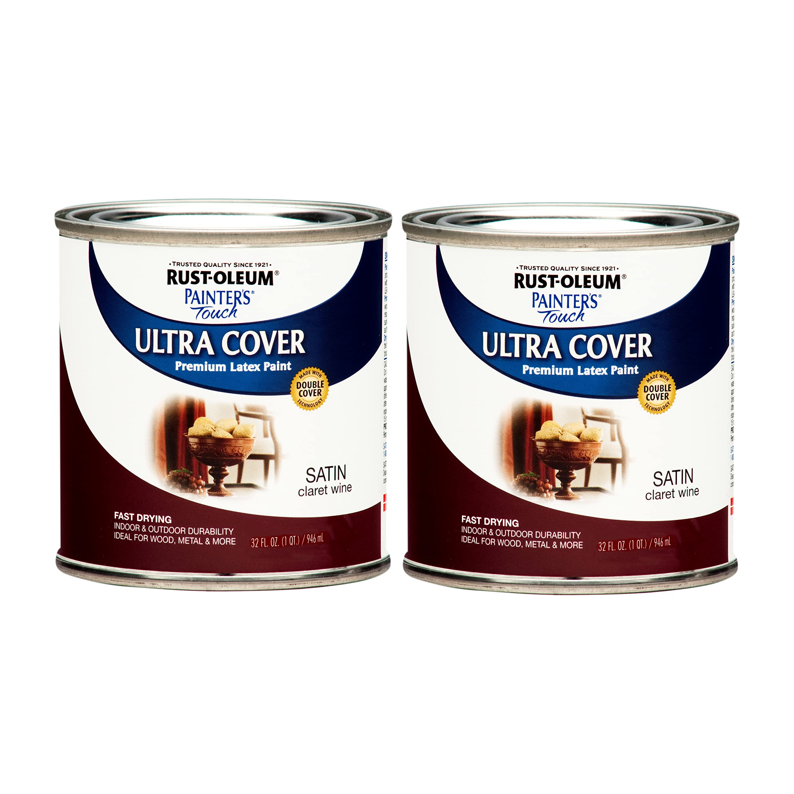 Rust-Oleum 240286-2PK Painter's Touch Latex Paint, Quart, Satin Claret ...