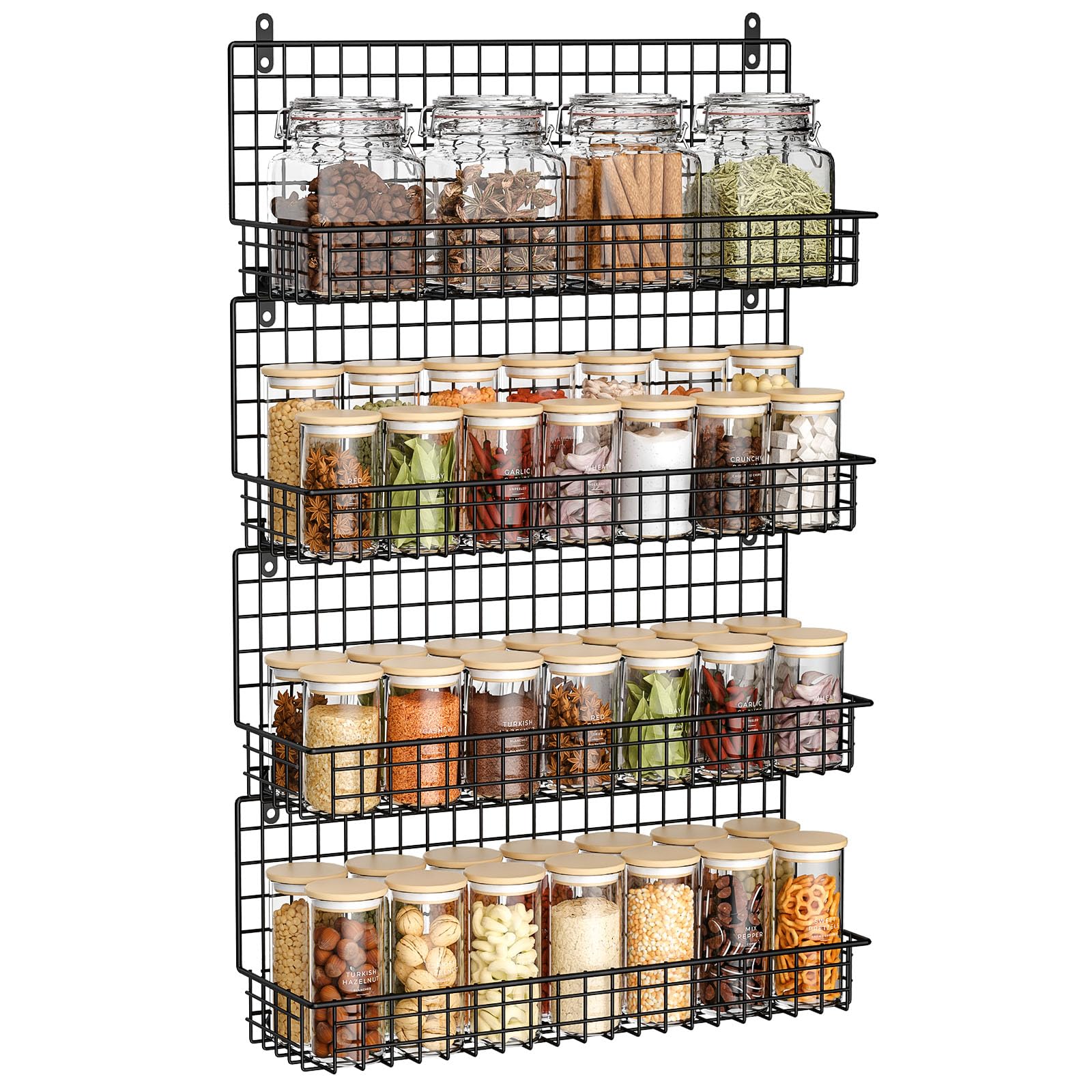 X-cosrack Spice Rack Organizer Wall Mounted 4-Tier Stackable Hanging ...