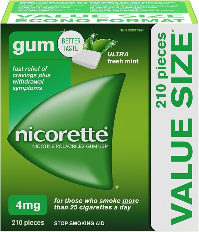 Nicorette Gum, Quit Smoking Aid, Nicotine Gum, Ultra Fresh Mint, 4mg ...