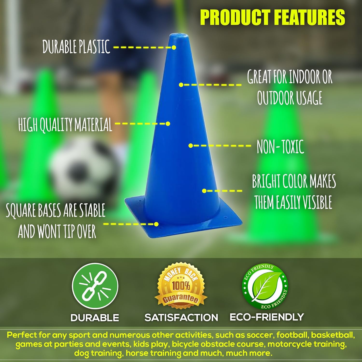 12x Plastic Sports Marker Cones Agility Football Pitch Training Fitness ...