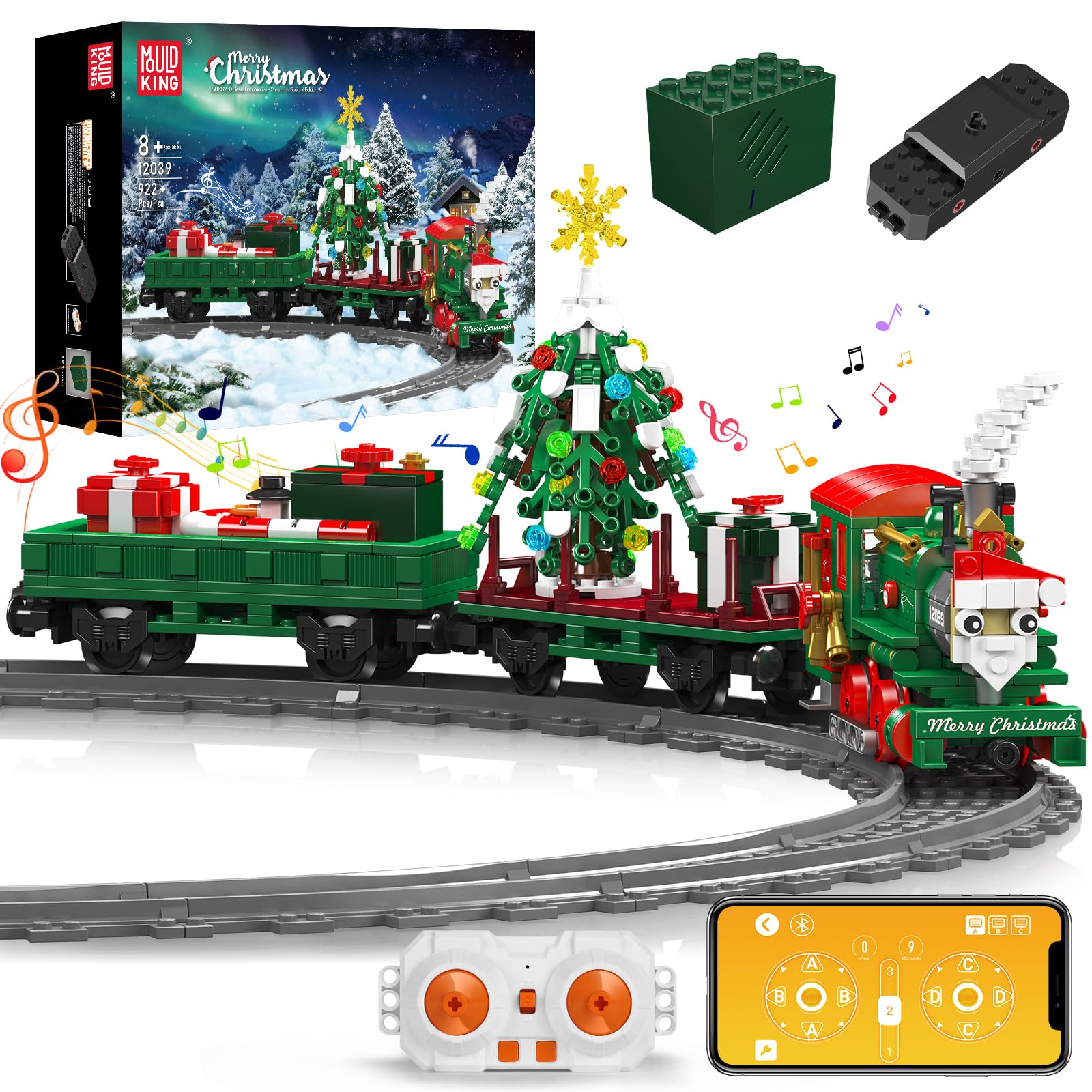 Mould King 12039 Christmas Train Building Block Kits, Electric LED ...