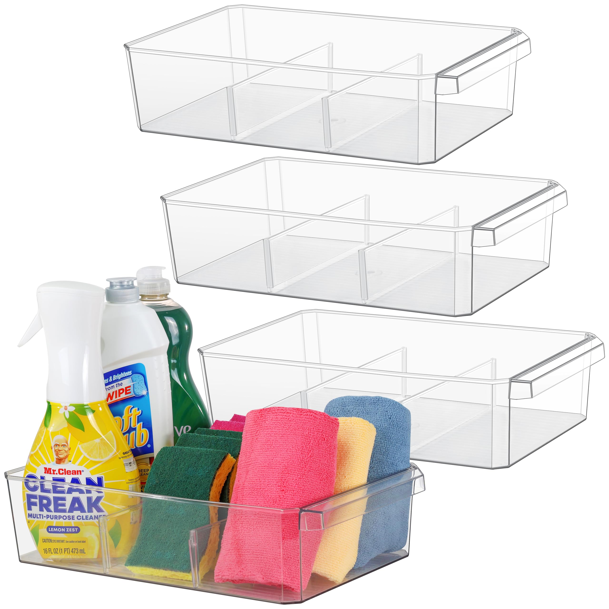 Clear Large Plastic Storage Bins with Removable Dividers, Pantry ...