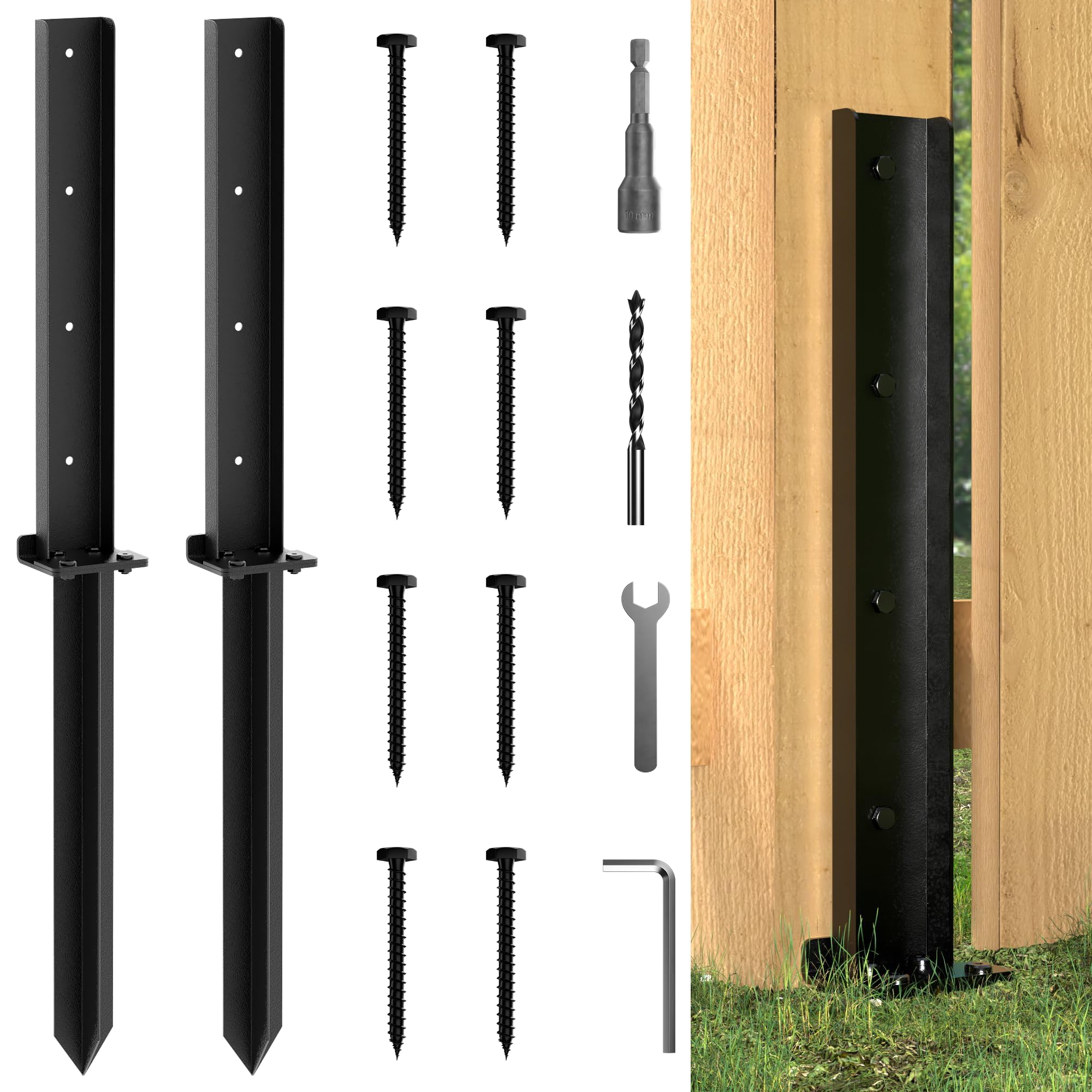 SKYSEN 2 Pack Fence Post Repair Kit, Fence Post Stabilizer with Anchor ...