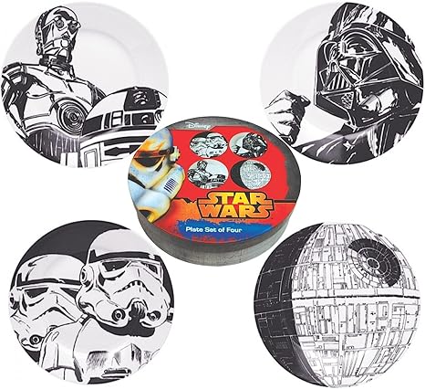 Star Wars Set Of 4 Ceramic Monochrome Plates: Amazon.co.uk: Kitchen & Home