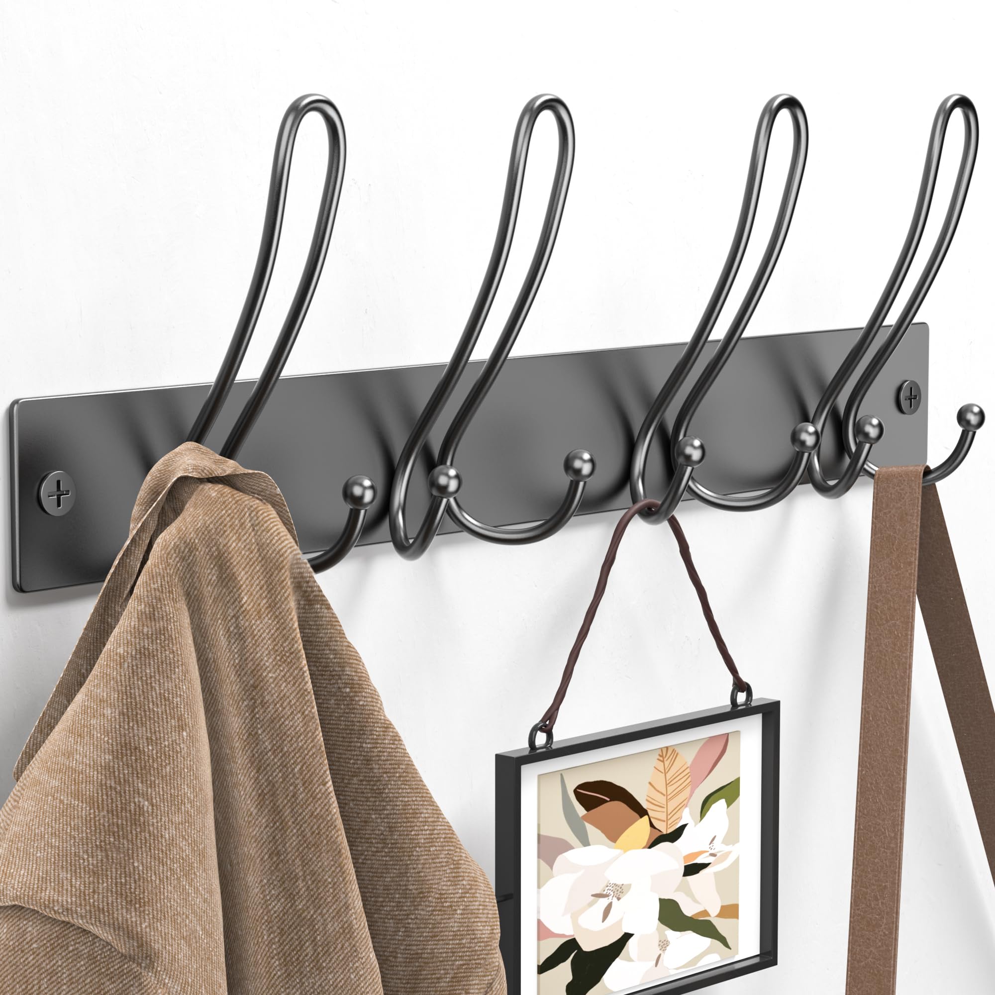 niffgaff Coat Rack Wall Mount - 4 Tri Coat Hooks Wall Mounted Hanging ...