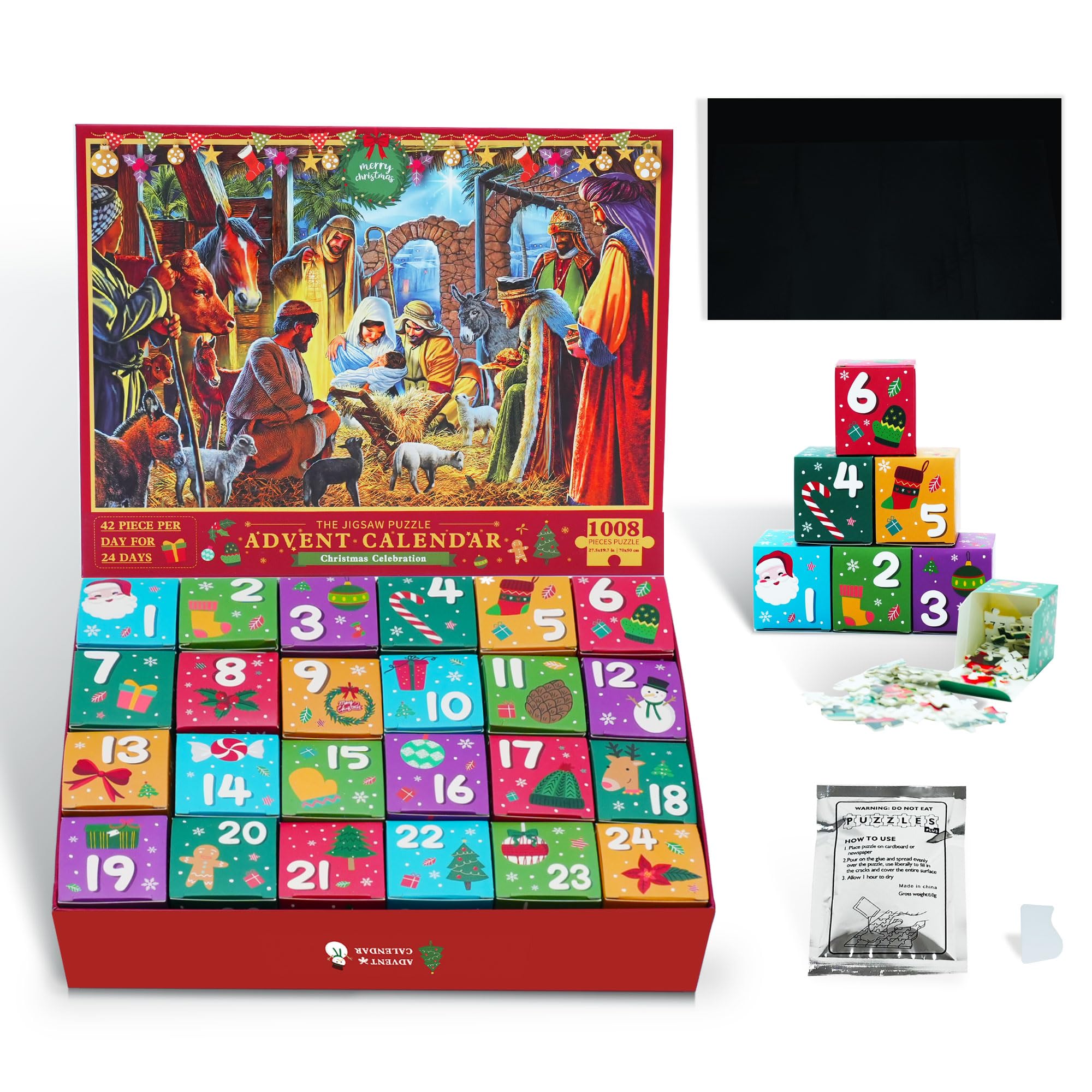 Advent Calendar 2024 Jigsaw Puzzles with Puzzle Mat, Nativity Scene ...
