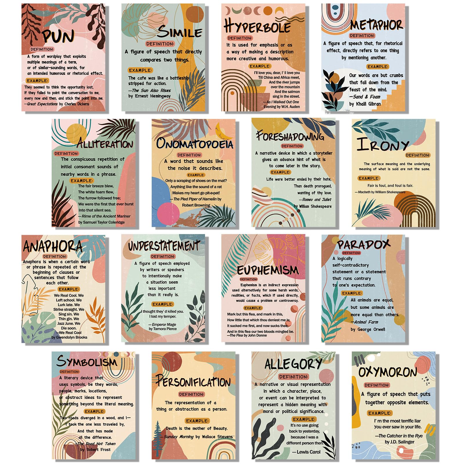 Qeeenar 16 Pcs Figurative Language Posters for Classroom Large English ...