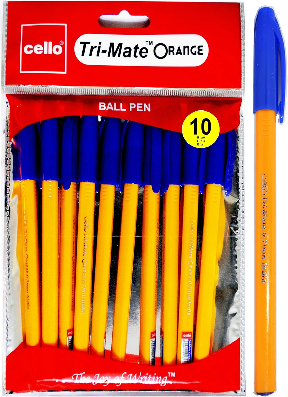Cello Tri-Mate Orange Fancy Ballpoint Pens Medium Point Biros Blue Pens ...