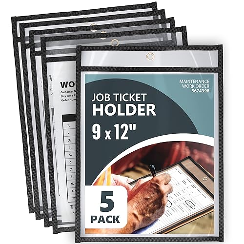 5 Pack Job Ticket Holders 9x12 - Work Order Plastic Sleeves for ...