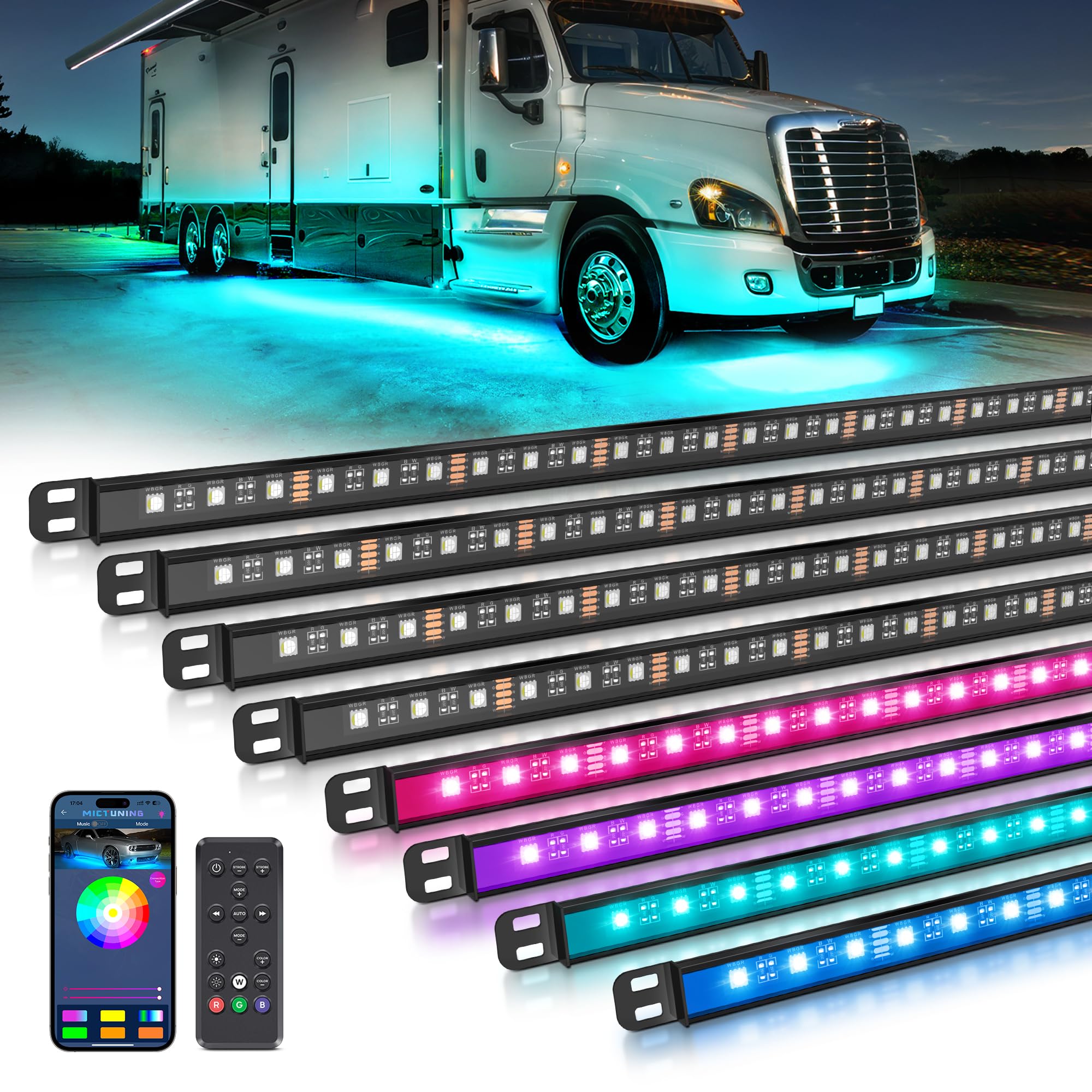 MICTUNING N8 RGBW Underglow Light Bars Specially for RVs, App/Remote ...