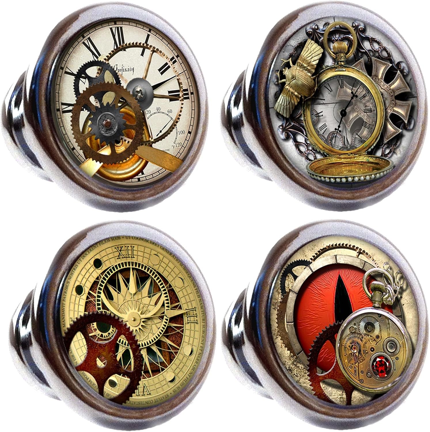 4 x Steampunk Polished Chrome Finish 30mm Drawer Cabinet Cupboard Knobs ...