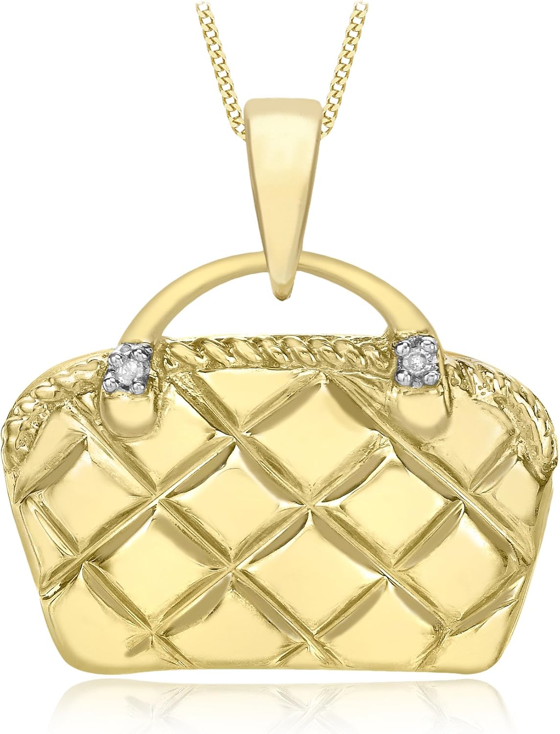 Carissima Gold 9ct Yellow Gold Diamond Handbag Pendant on Curb Chain ...