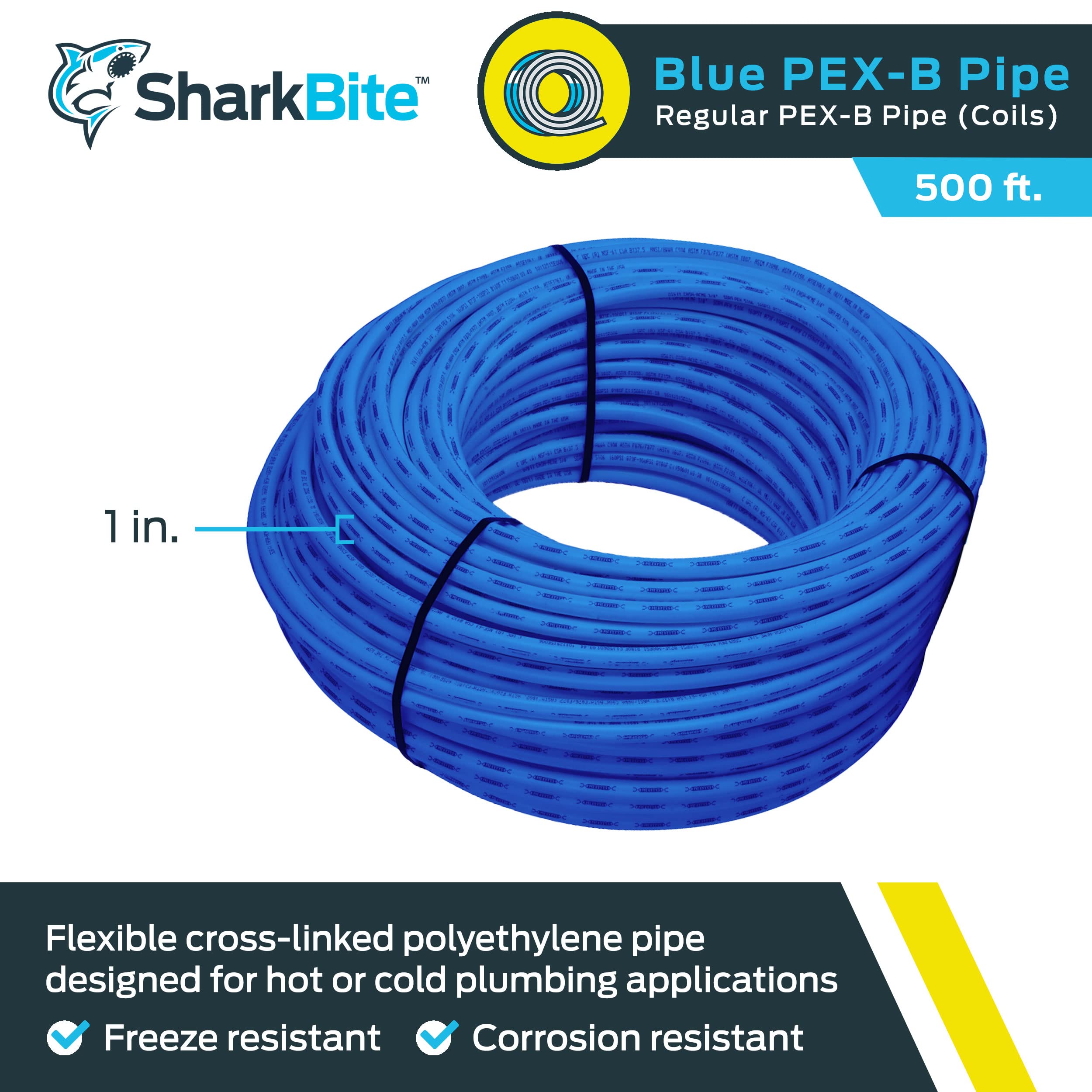 SharkBite 1 Inch X 500 Feet Blue PEX-B, PEX Pipe Flexible Water Tubing For Plumbing, U880B500 on ...