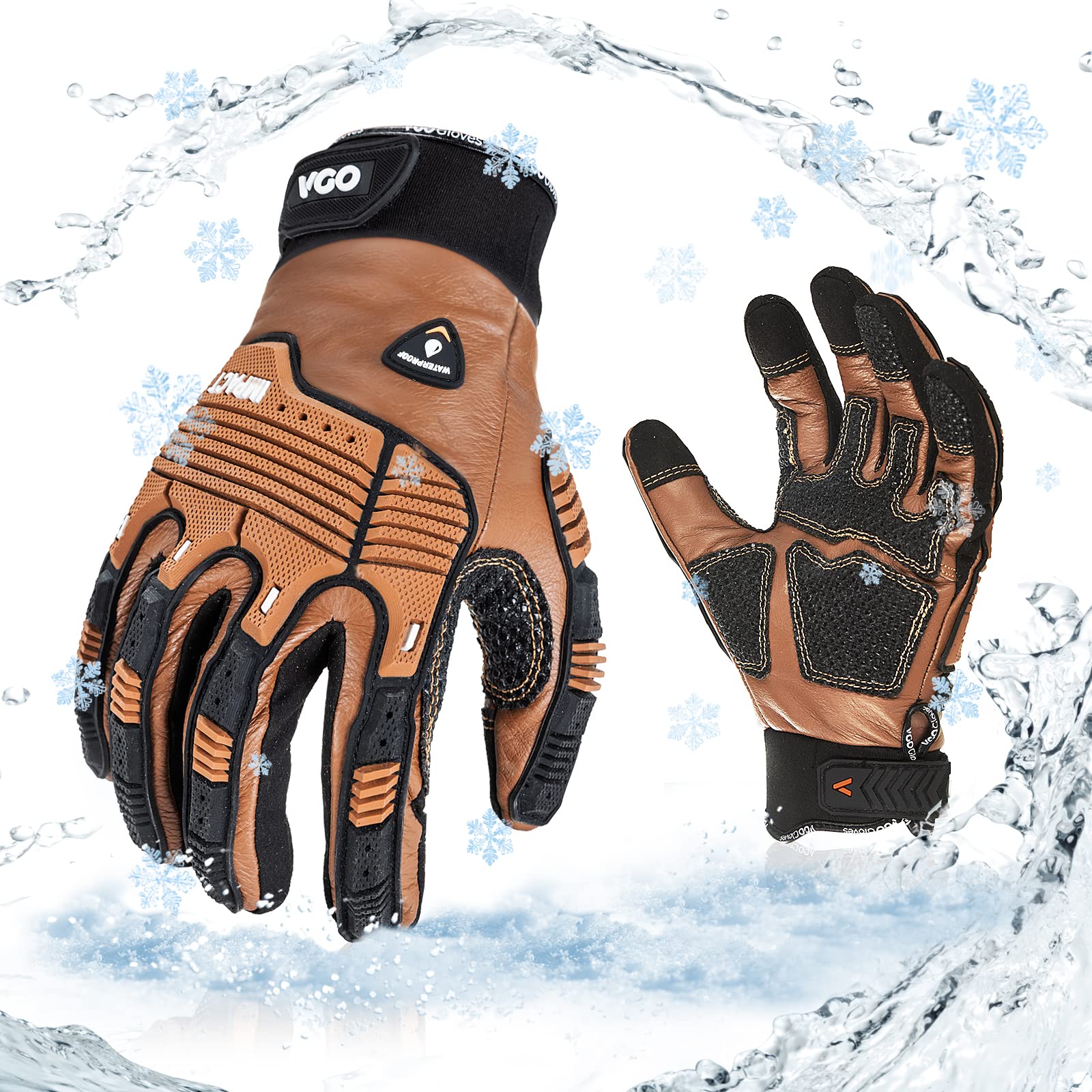 Vgo... 1 Pair -20?/-4°F COLDPROOF,Winter Work Leather Gloves,Mechanics Gloves,Impact Gloves,Anti ...