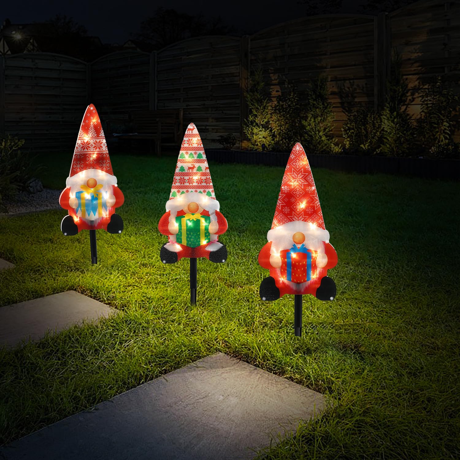 Solar Christmas Pathway Lights, Solar Gnome Lights with Garden Stake ...