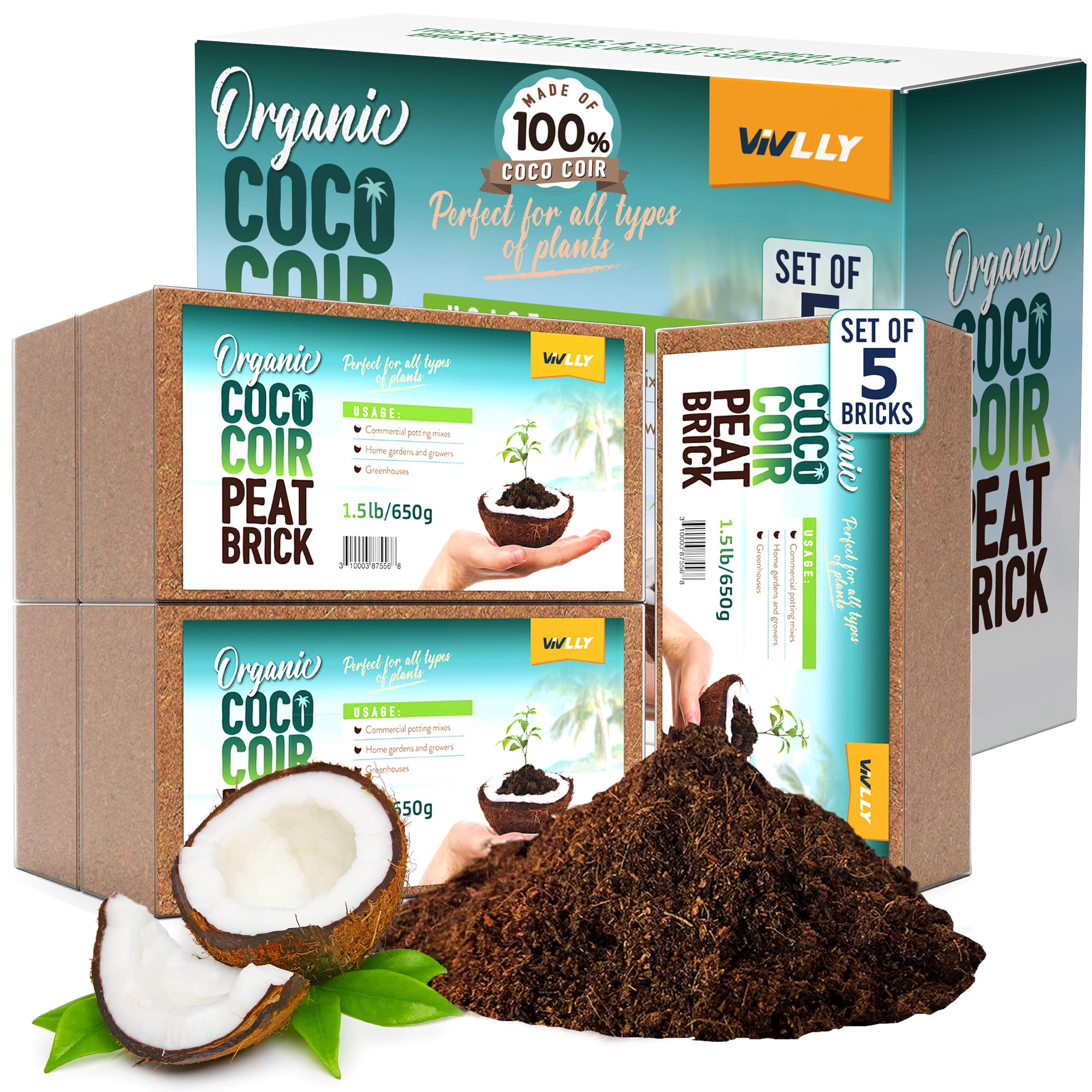 Mua Compressed Coco Coir, 5 Pack Organic Coconut Coir, 1.4 Lbs Coco ...