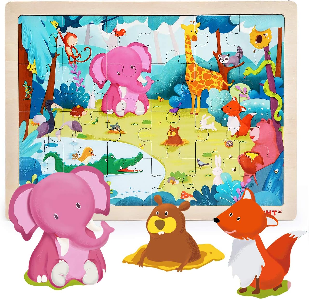 Forest Animals Jigsaw Puzzles for Kids Ages 4-6 TOP BRIGHT 24 Wooden ...