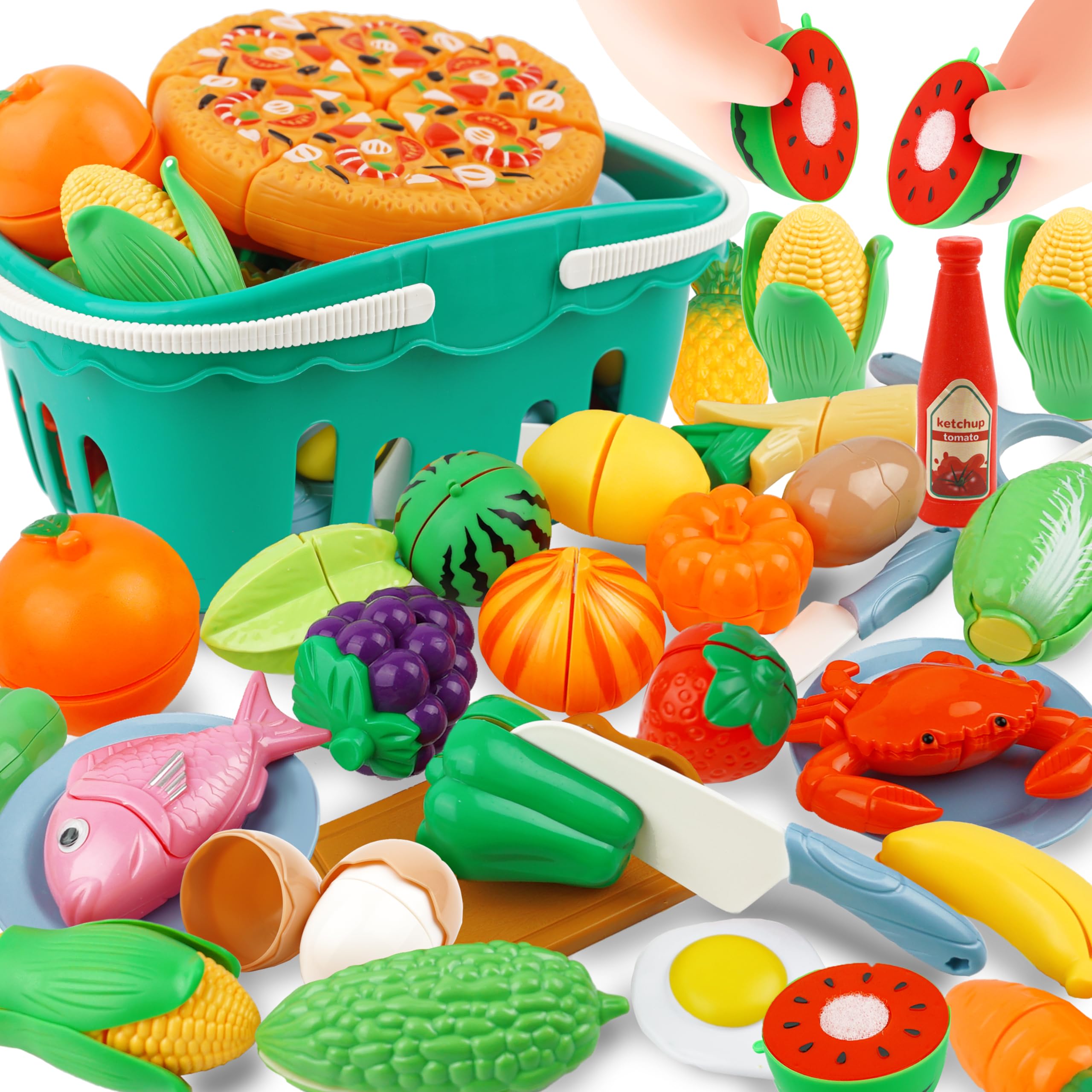 BELLOCHIDDO Kids Play Food - 70PCS Pretend Plastic Fruits & Vegetables ...