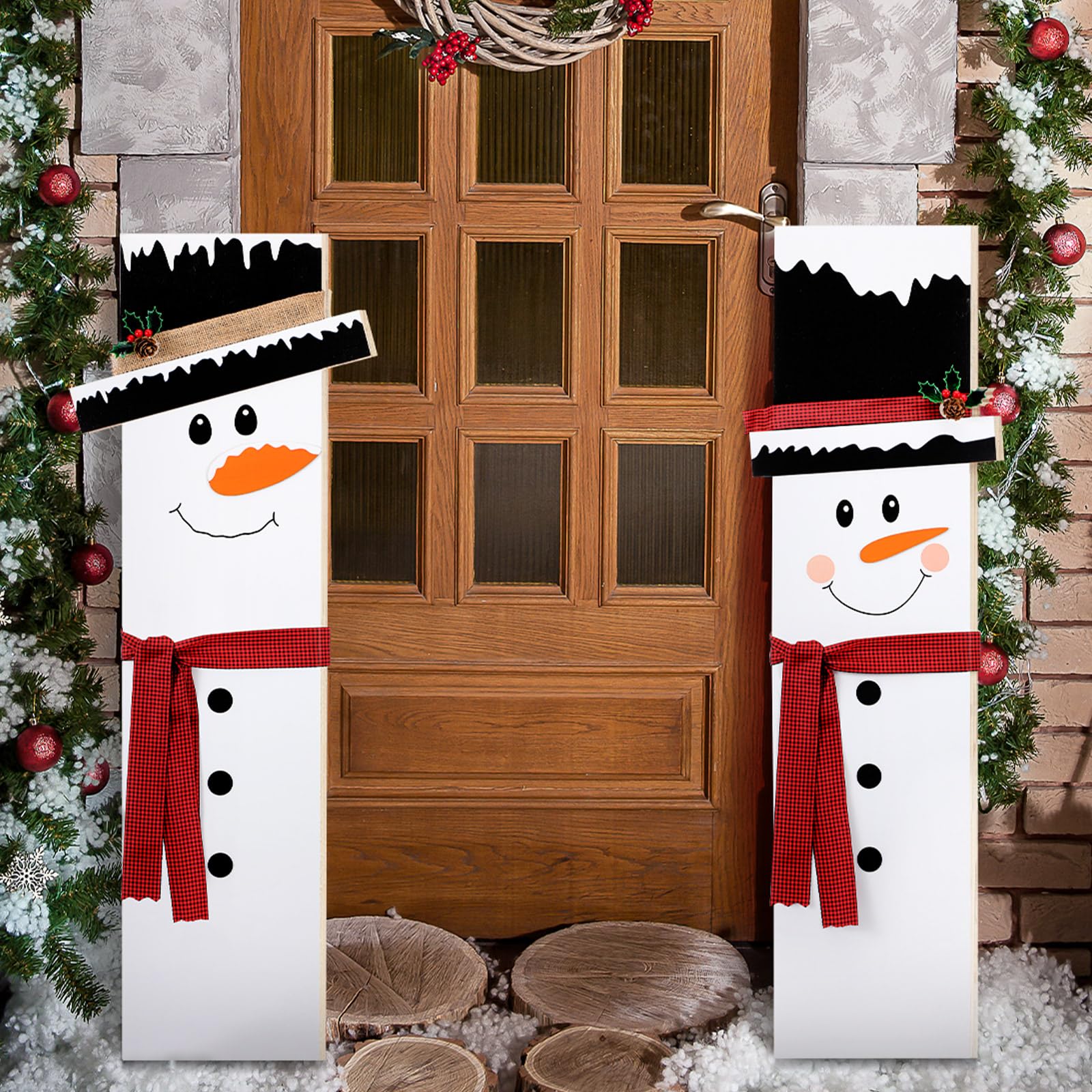 Memorywuu 2 Pcs Winter Wooden Porch Sign Snowman Porch Sign Rustic ...