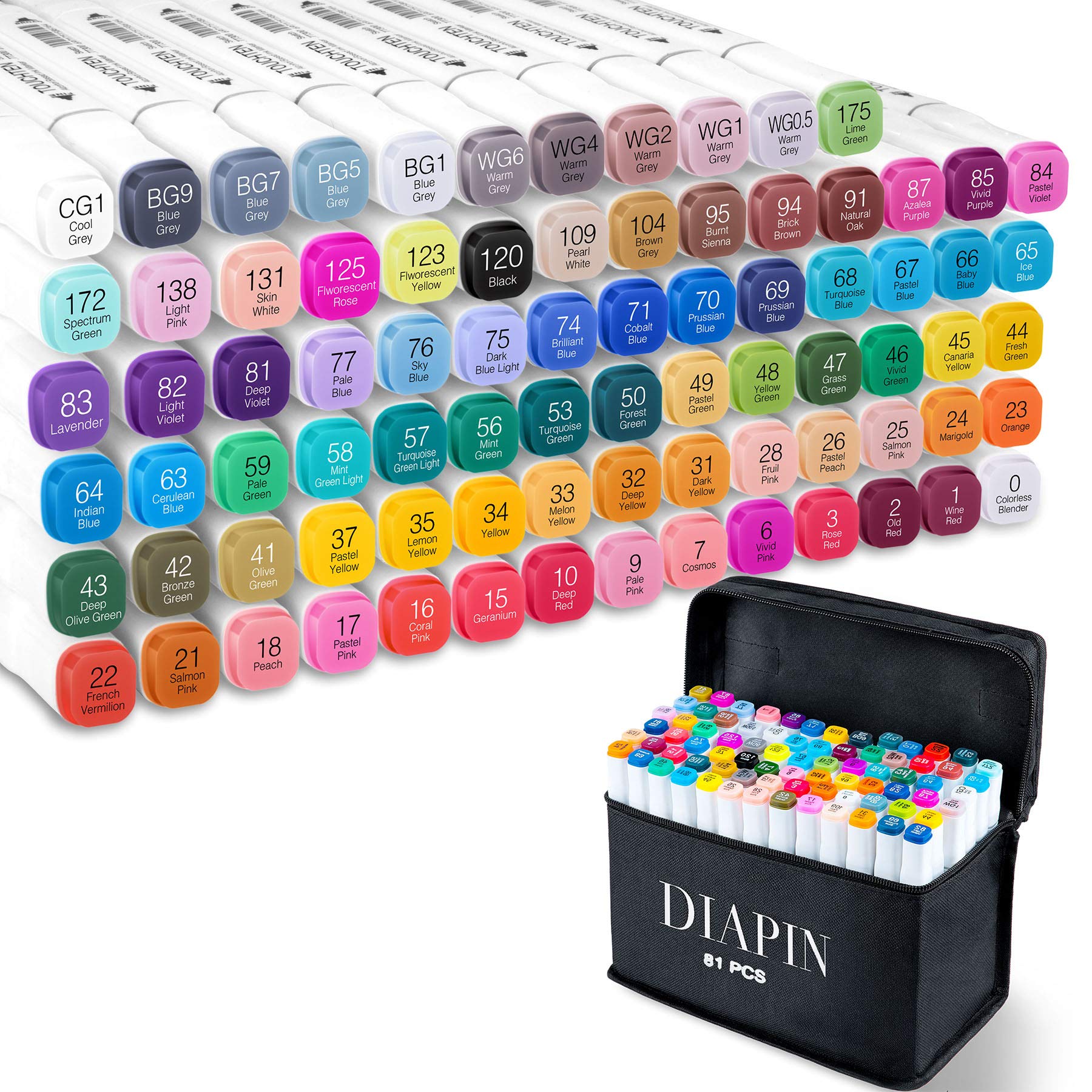 DIAPIN Alcohol Markers, 80+1 Colors Markers Set, Dual Tips Permanent ...