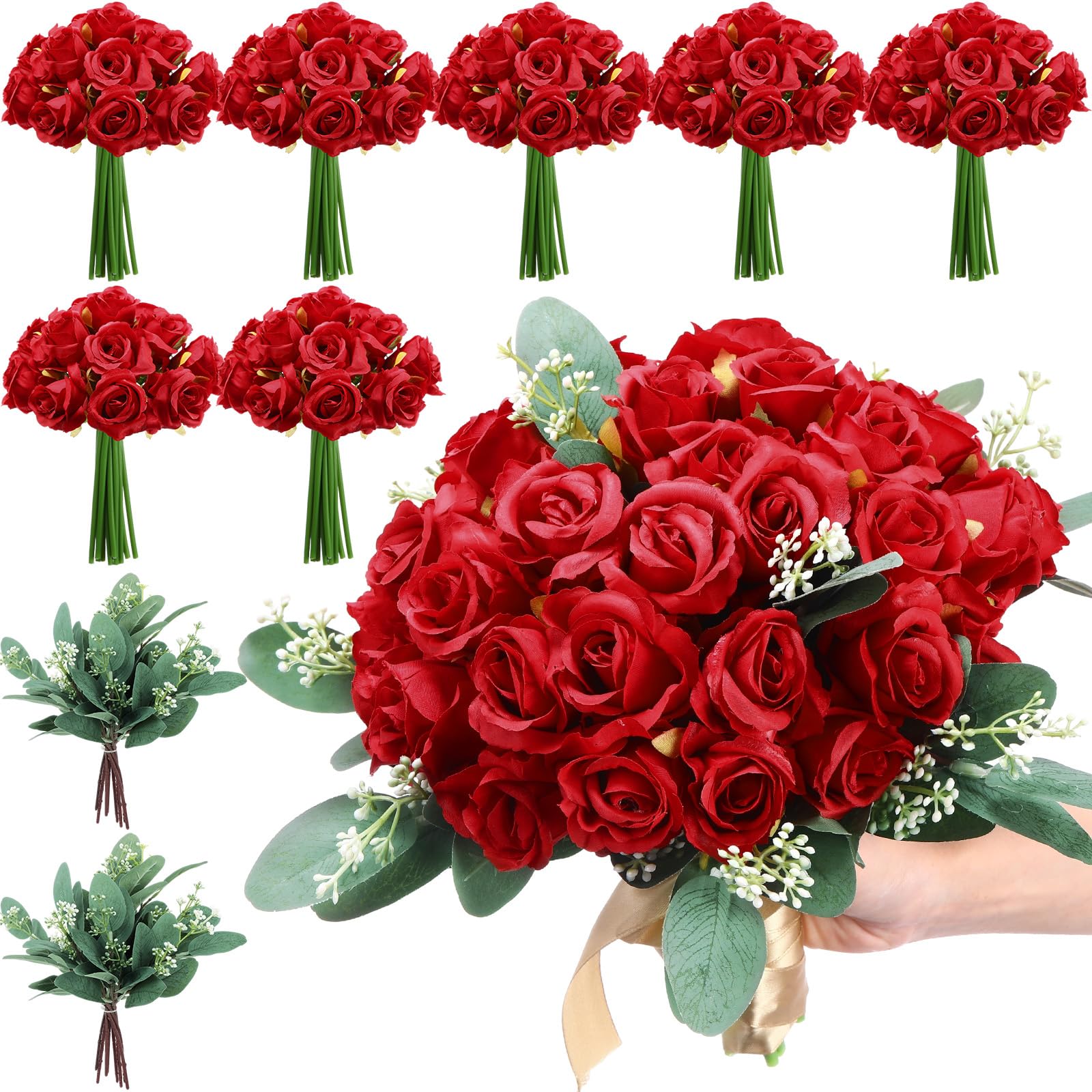 Zeyune 12 Pack Valentine's Day Artificial Rose Bouquet 7 Inch Silk ...