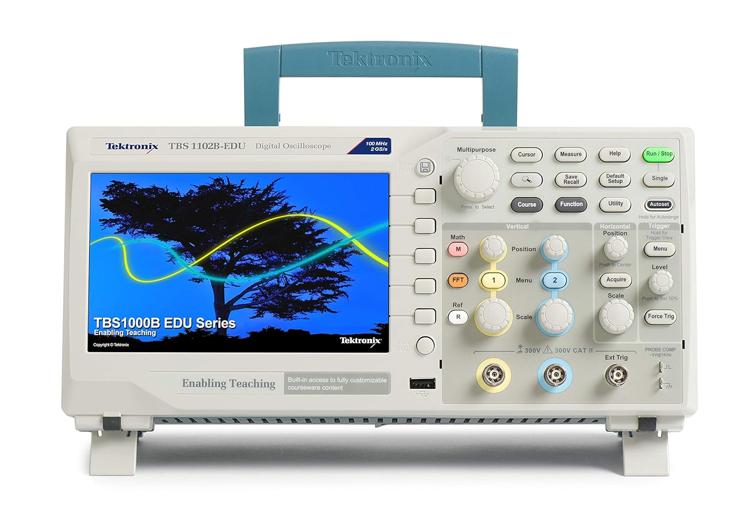 Tektronix TBS1102B-EDU Digital Storage Oscilloscope, 100 MHz bandwidth, 2GS/s sample rate, 2 ...