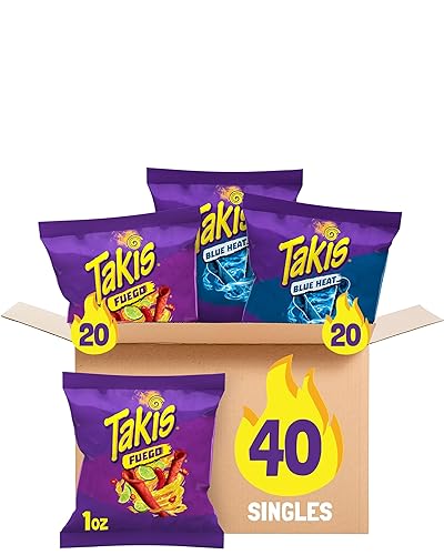 Takis 40 pc / 1 oz Variety Pack - Fuego & Blue Heat Flavored Rolled ...