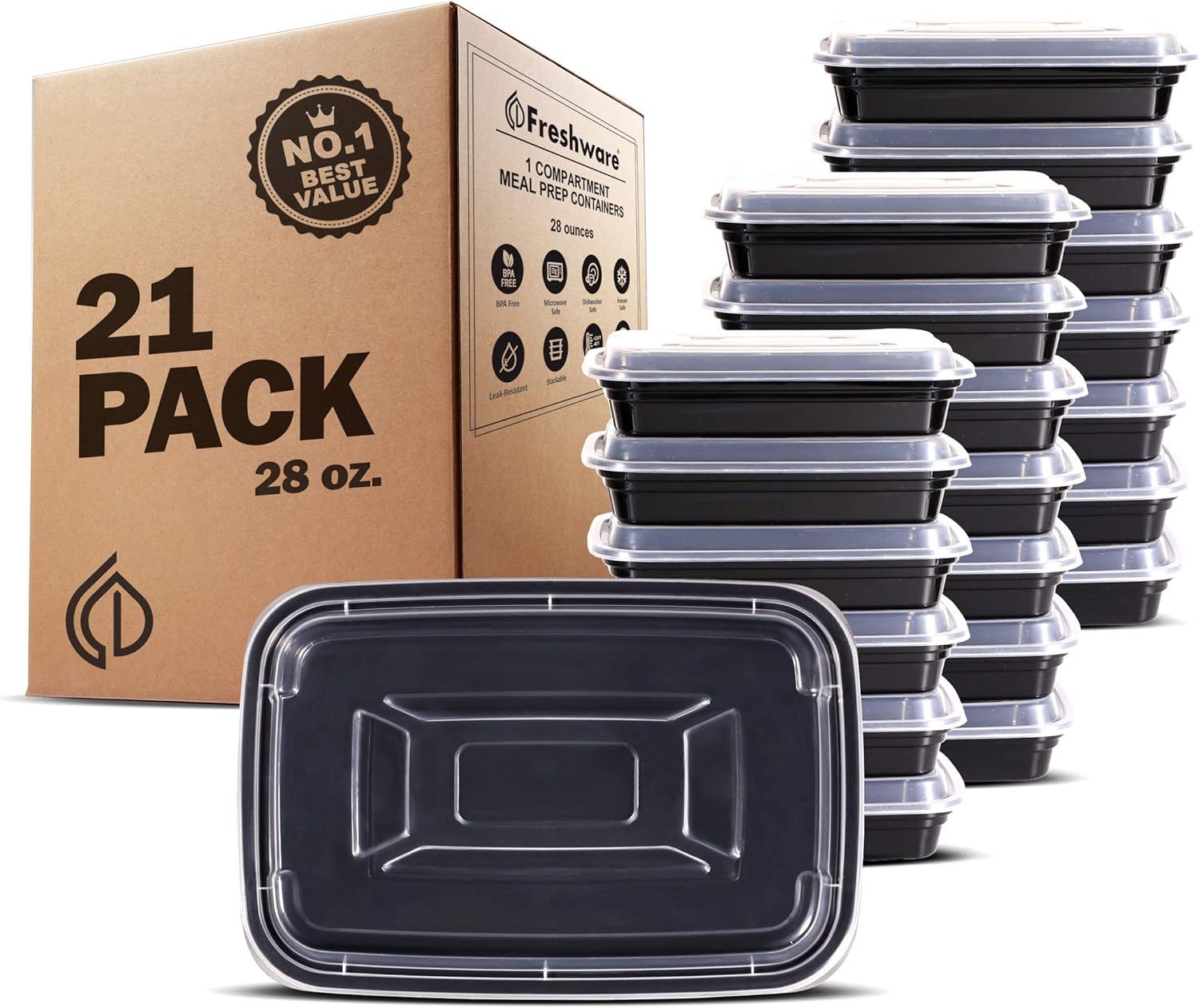 Amazon.com: Freshware Meal Prep Containers [21 Pack] 1 Compartment Food ...