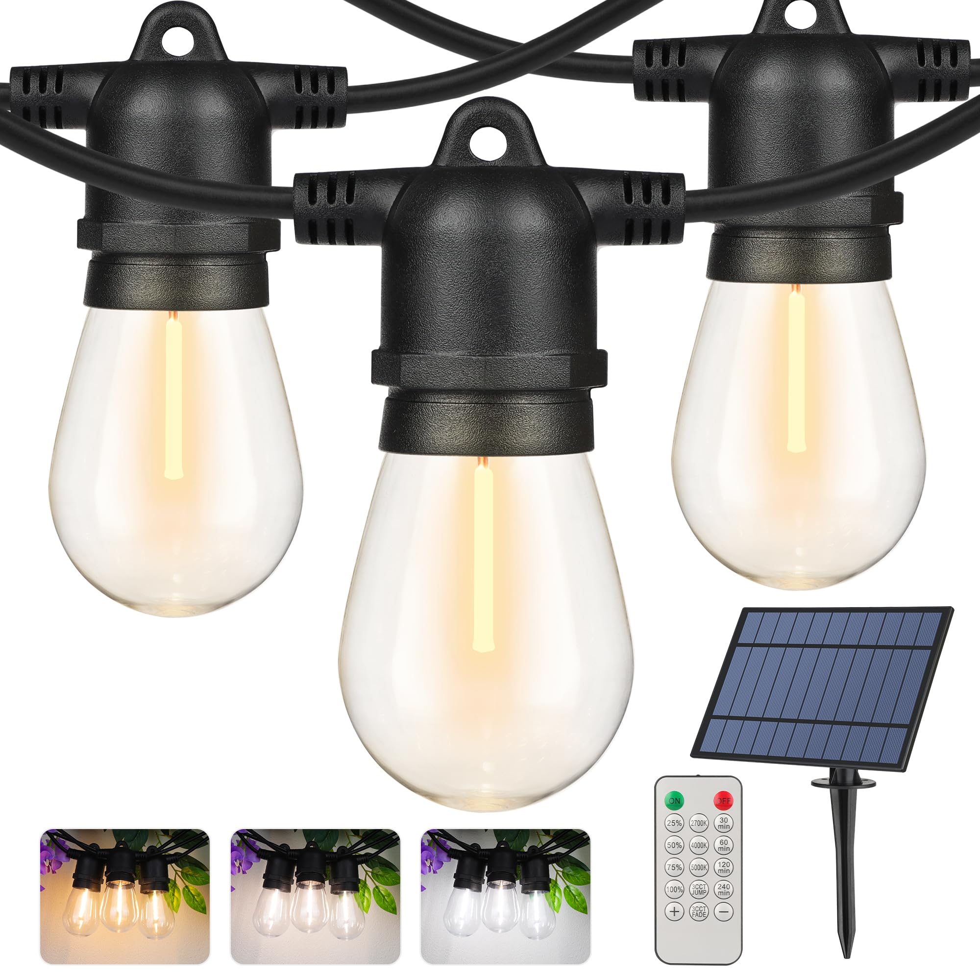 WENFENG Solar Outdoor String Lights, 3 Colors Patio String Light with ...