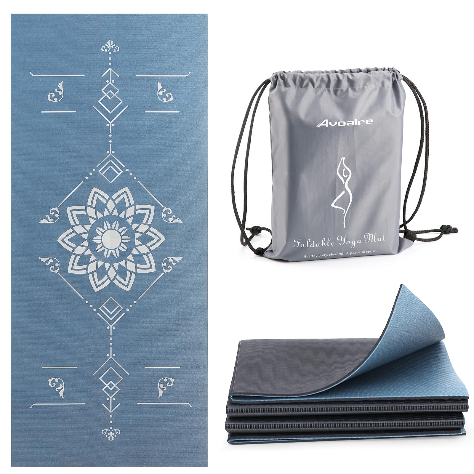 Avoalre Travel Yoga Mat Foldable | 6mm Thick Large Pilates Mat Print ...