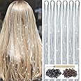 Amazon.com : Silver Hair Tinsel Kit with Tool 6pcs 1200 Strands Glitter Tinsel Hair Extensions ...