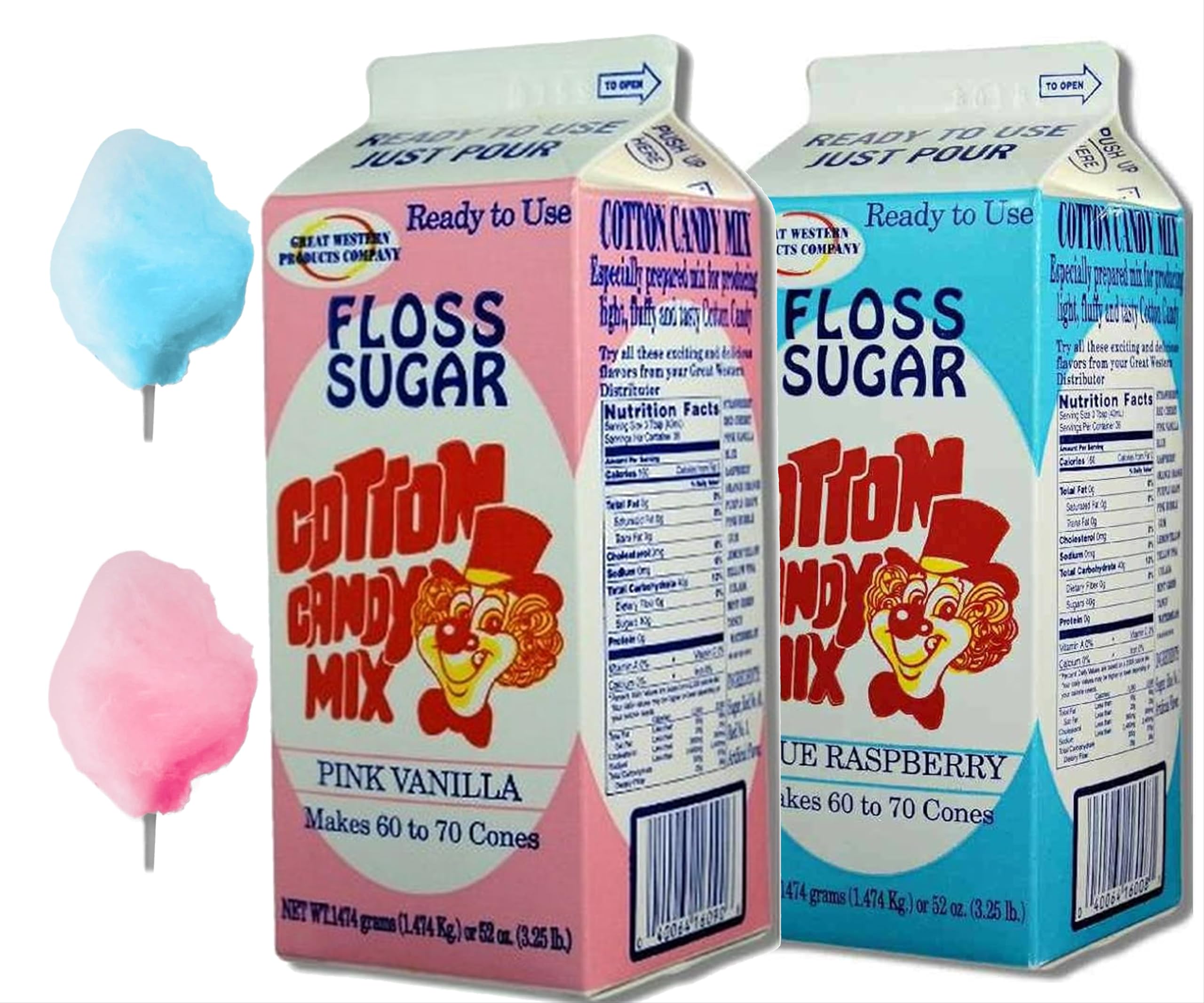 Cotton Candy Powder Floss Sugar 2-Pack - Blue Raspberry & Pink Vanilla ...