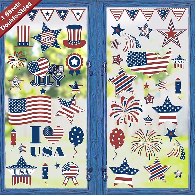 Amazon.com: Ivenf 4th of July Decorations Window Clings Decor, July ...