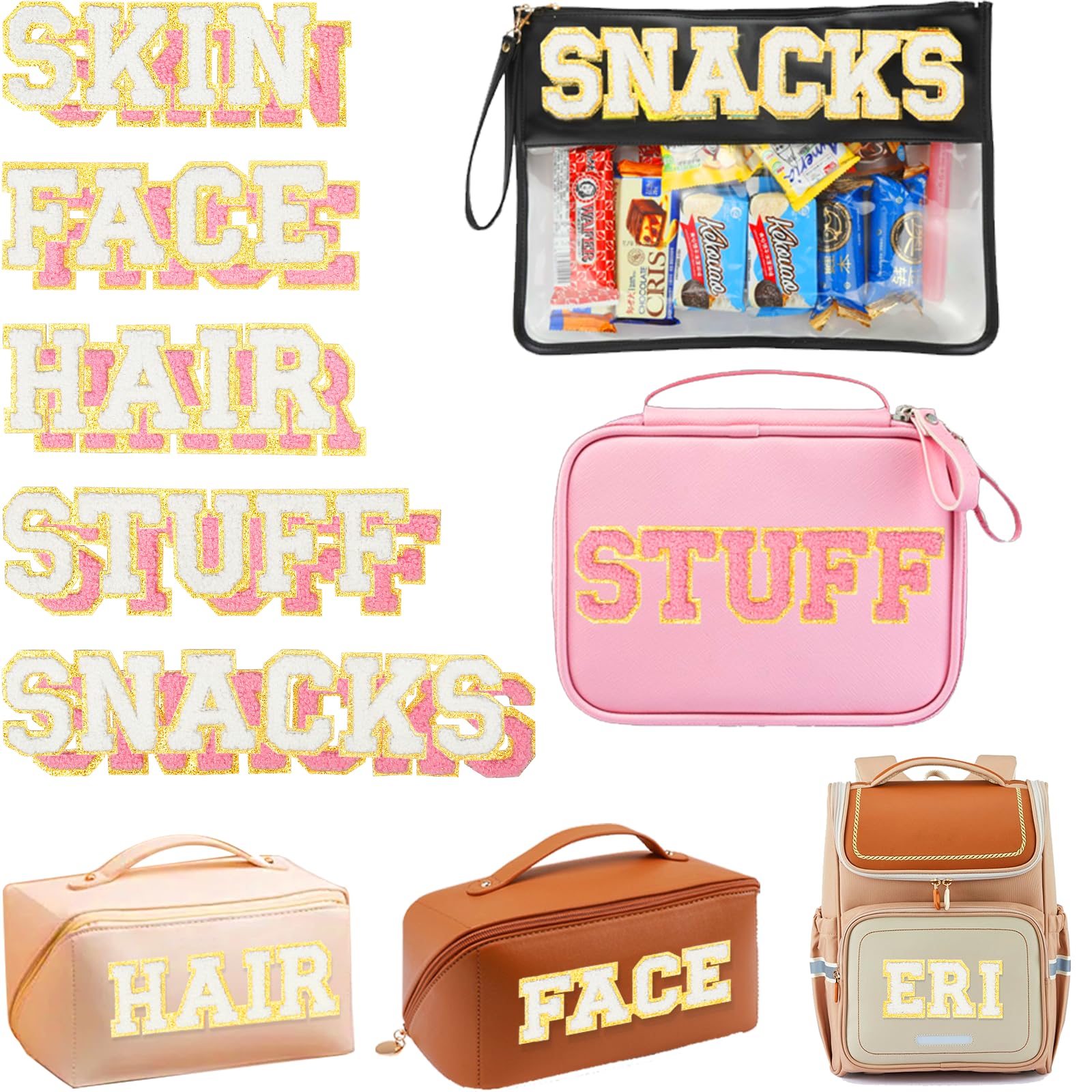 46 Chenille Embroidered Letters Patches with Gold Glitter - Self ...