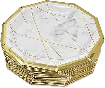 Amazon.com: 50 Marble Paper Plates Disposable 9" Elegant Decagon Shape ...