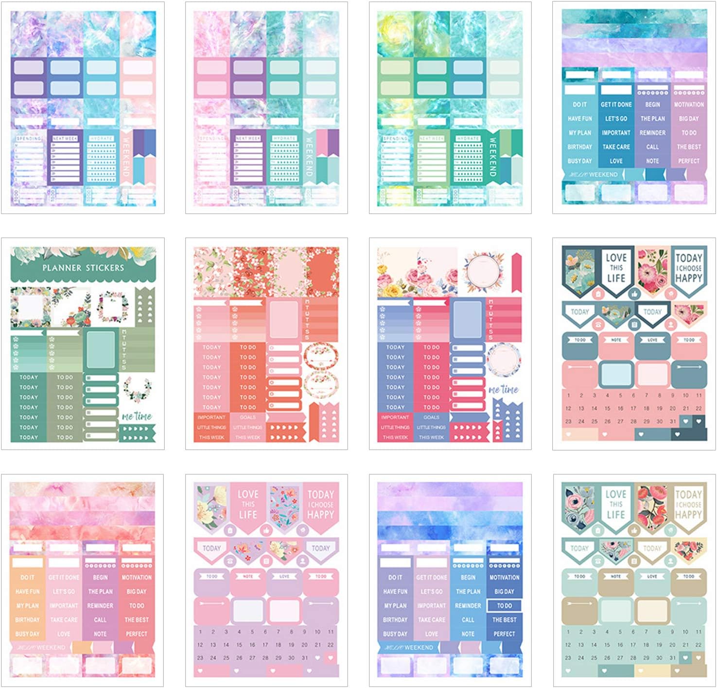 12 Sheets Planner Stickers Journals Calendar Stickers Diary Stickers ...